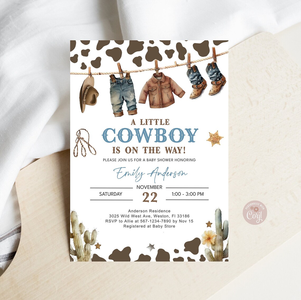 Cowboy Baby Shower Invitation Country Western Wild Boy West A Little ...