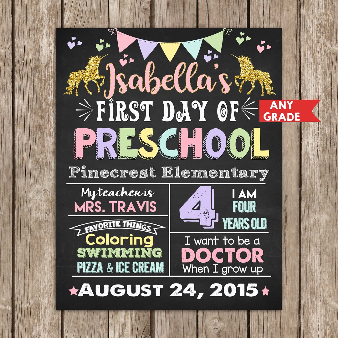 Unicorn First Day of School Sign ANY GRADE , Back to School Sign ...