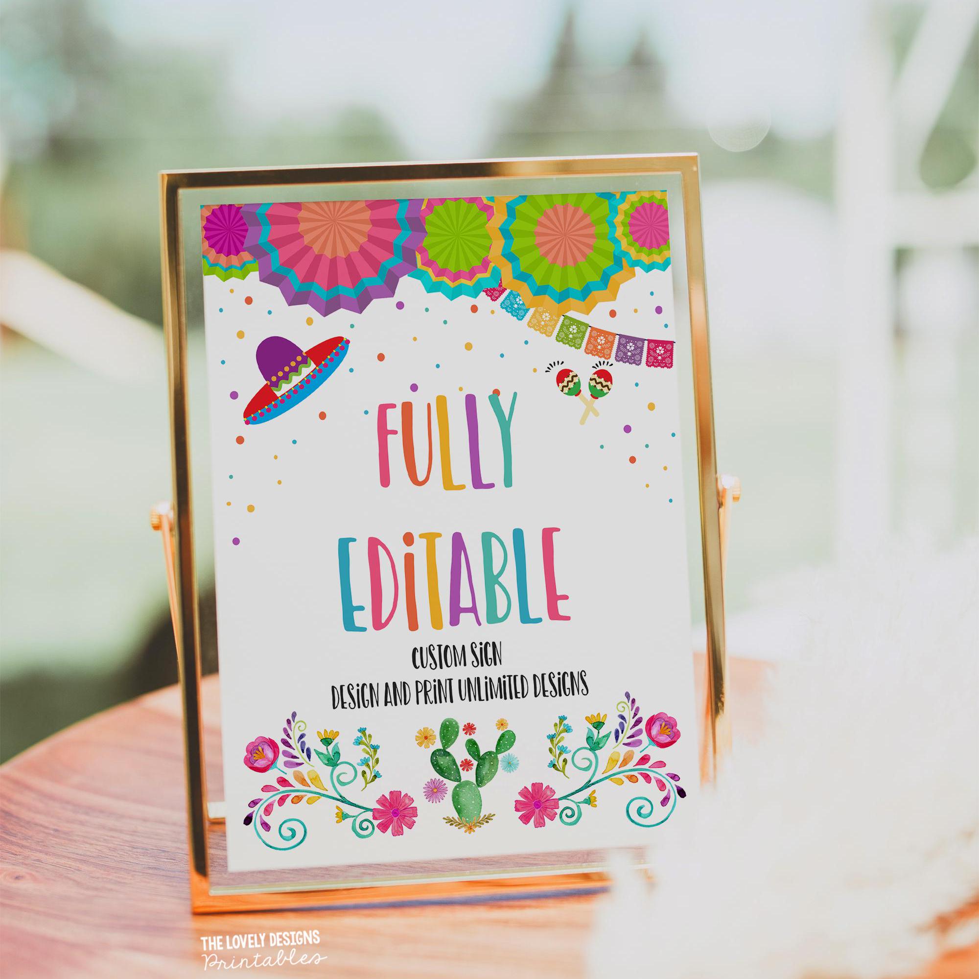 Fiesta Custom Sign Fully Editable Sign Fiesta Birthday Party Sign ...