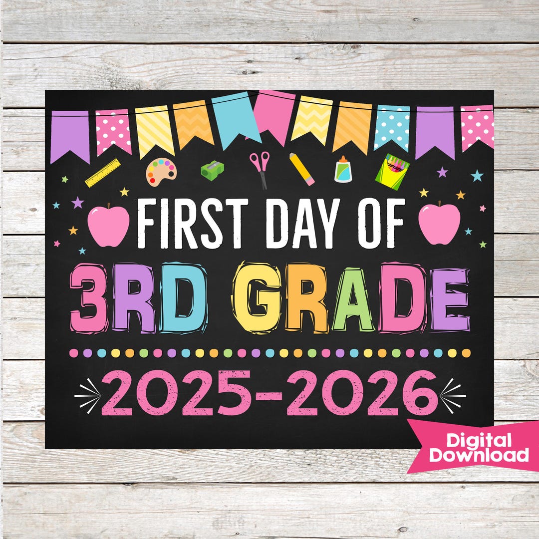 Girl First Day of 3rd Grade Sign, First Day of Third School Sign Back ...