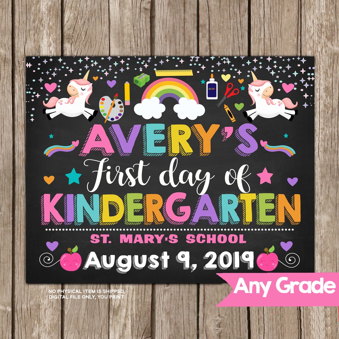 Unicorn First Day of School Sign, First of Kindergarten ANY GRADE, Girl ...