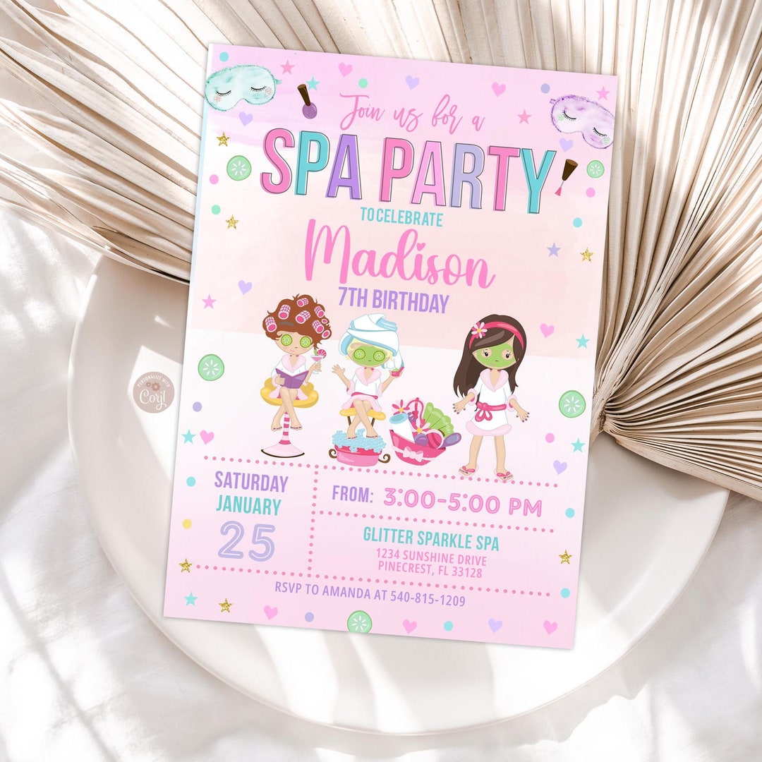 Editable Spa Party Invitation, Pamper Birthday Party Invite, Glam Party ...