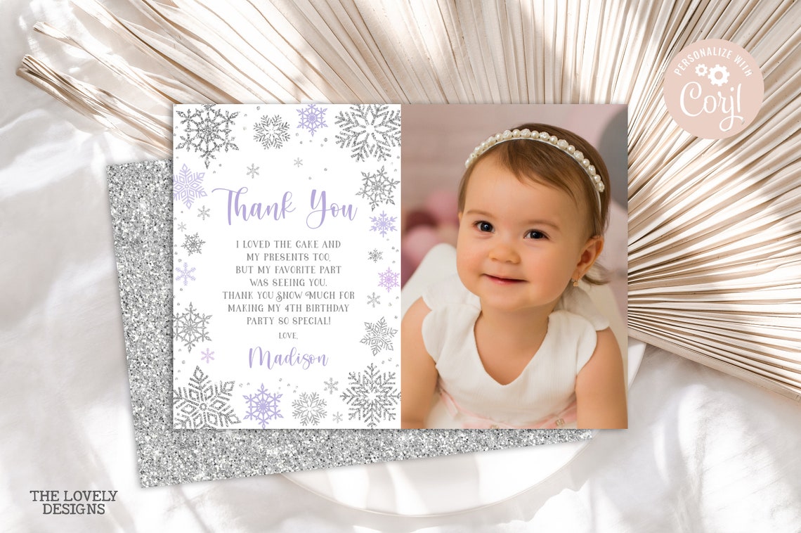 EDITABLE Winter Thank You Card With Photo Winter Birthday - Etsy