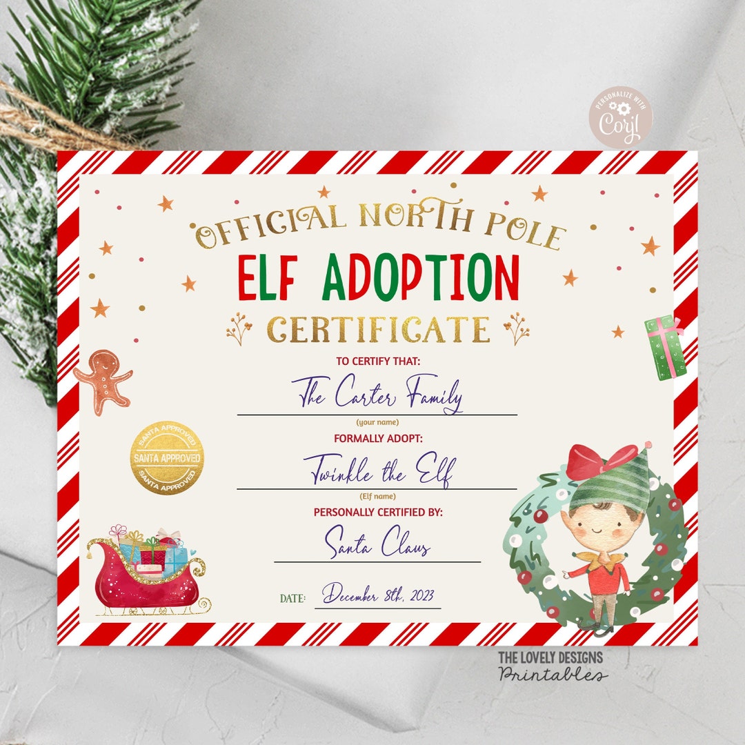 EDITABLE Adopt an Elf Letter Elf Adoption Certificate Adopt Your Elf ...