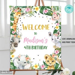 Editable Jungle Welcome Sign Jungle Birthday Party Sign Jungle Girl ...