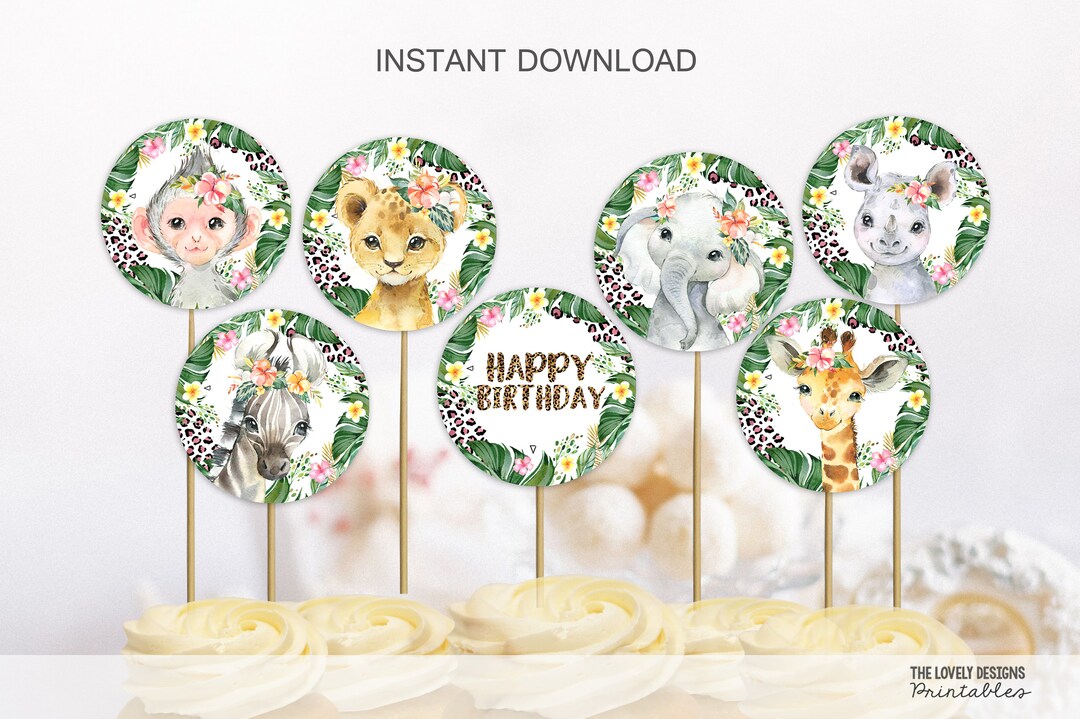 Leopard Print Cupcake Toppers Girl Birthday Leopard Print Round Tags ...