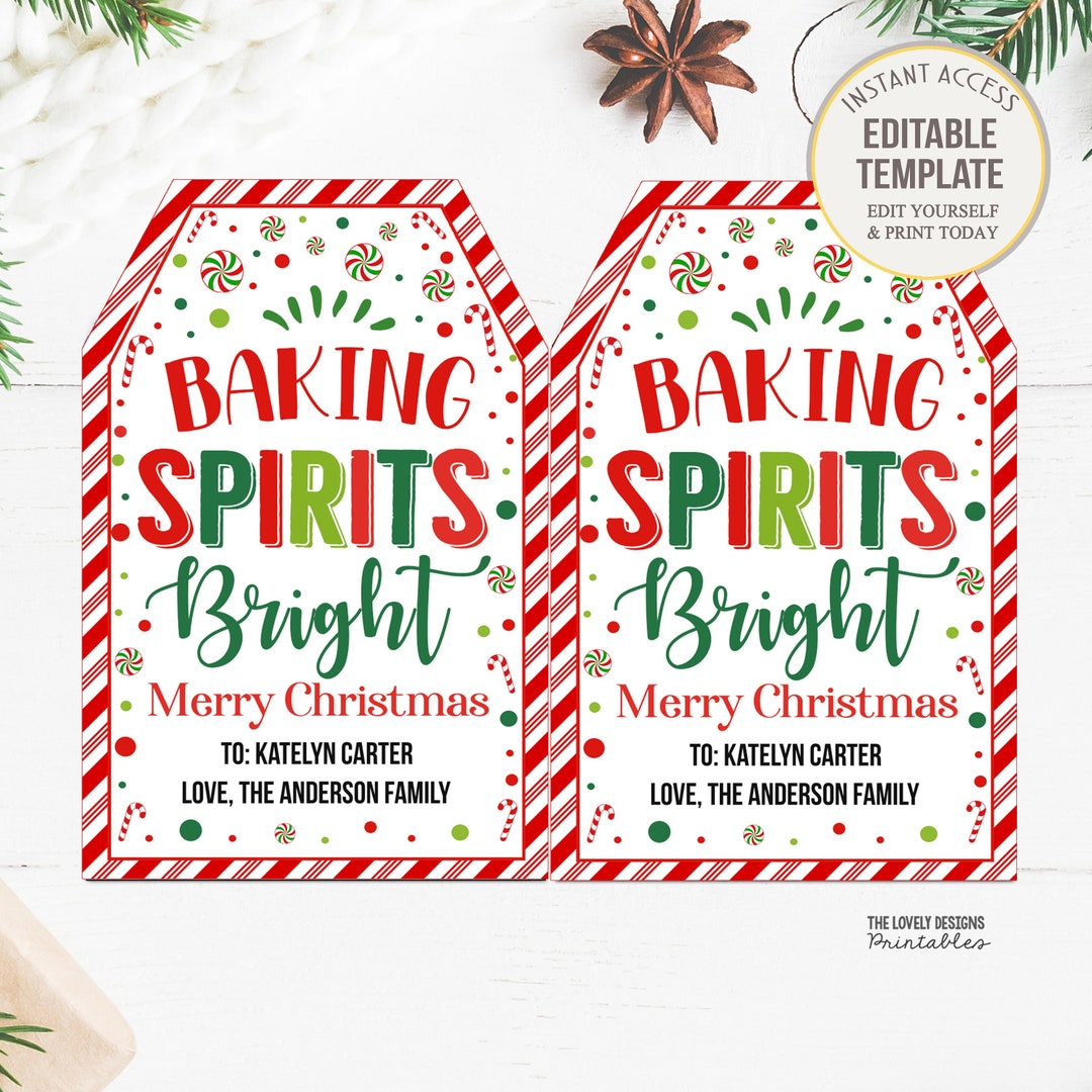 Baking Spirits Bright Christmas Gift Tags Bakery Holiday Treat Tag Cake ...