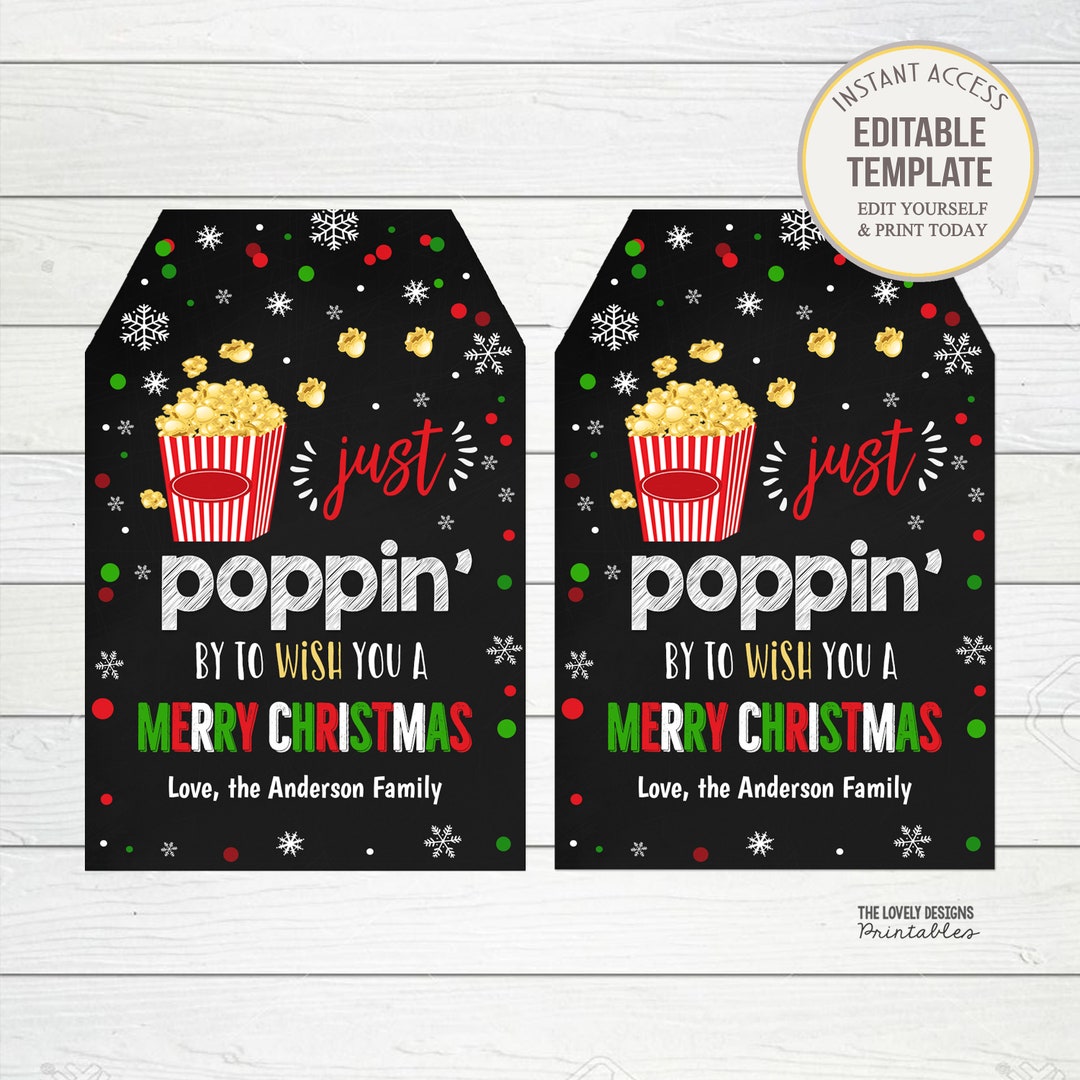 Christmas Popcorn Gift Tags, Secret Santa Office Staff Teacher Gift ...