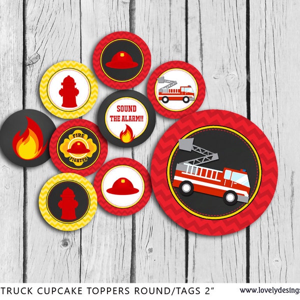 Firetruck Cupcake Topper - Etsy
