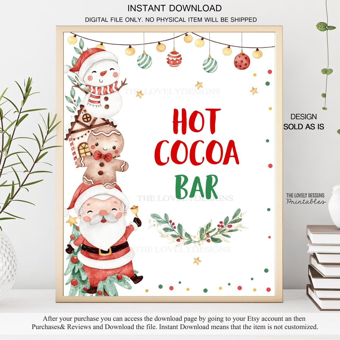 Christmas Hot Cocoa Bar Sign Cute Santa Claus Table Sign Gingerbread ...