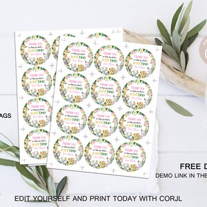 EDITABLE Jungle Favor Round Tag Jungle Wild Time Gift Tag Jungle Girl ...