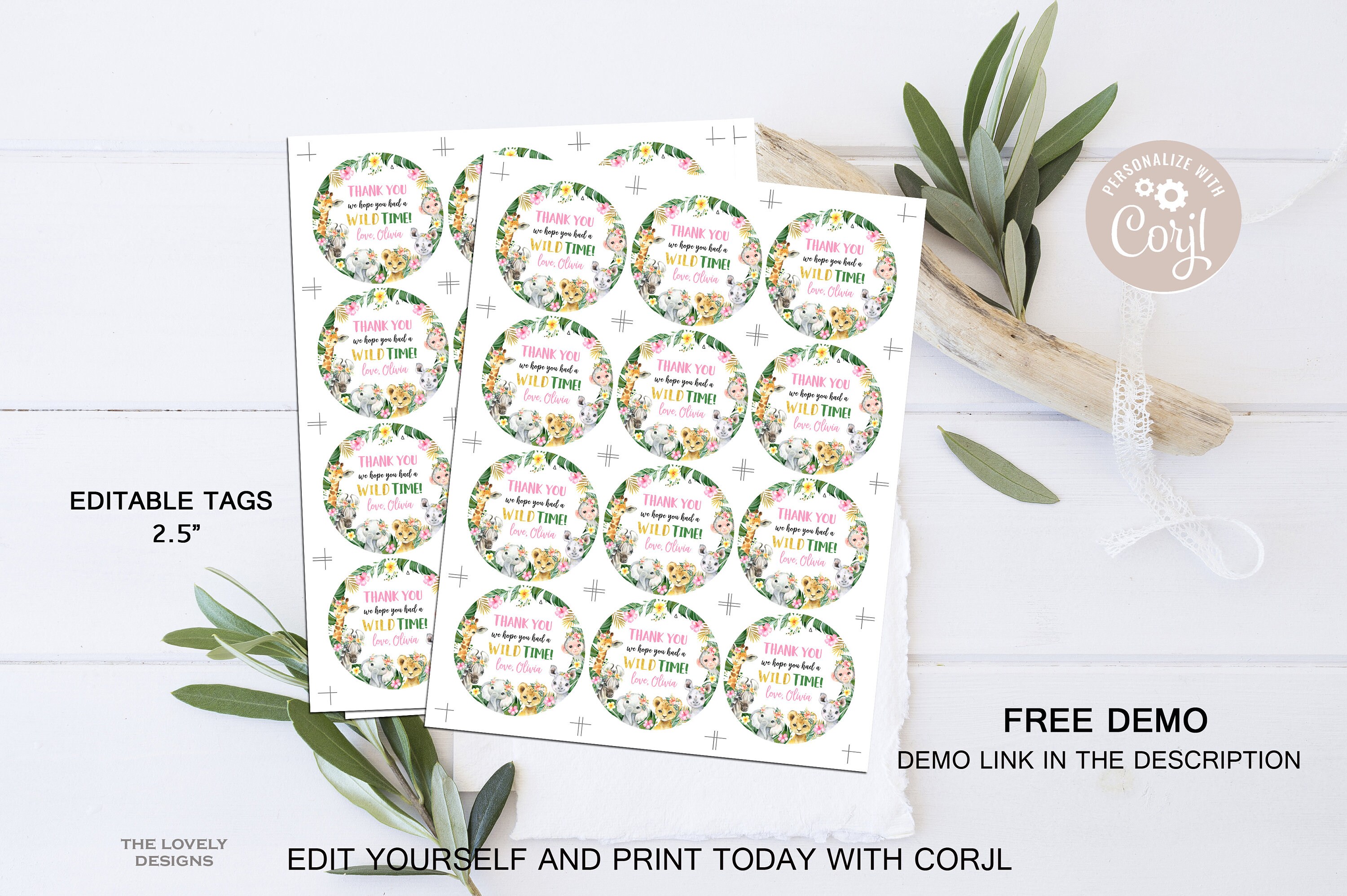 EDITABLE Jungle Favor Round Tag Jungle Wild Time Gift Tag Jungle Girl ...