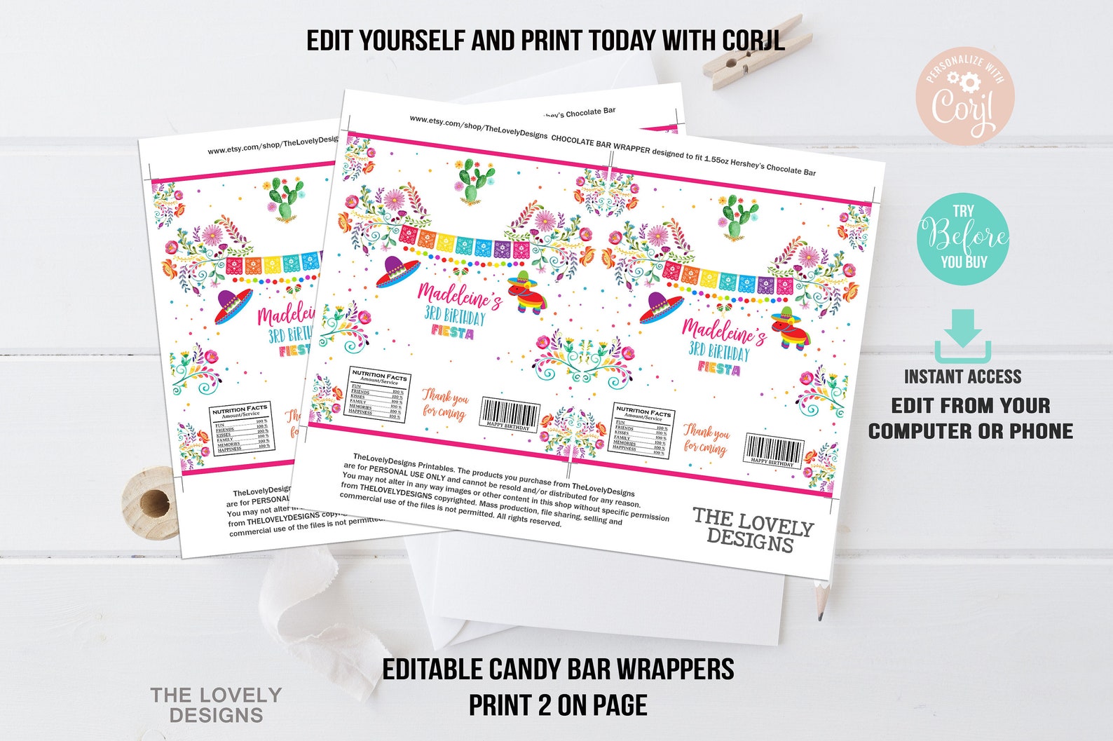 EDITABLE Piñata Fiesta Candy Bar Wrapper Pinata Fiesta Girl - Etsy