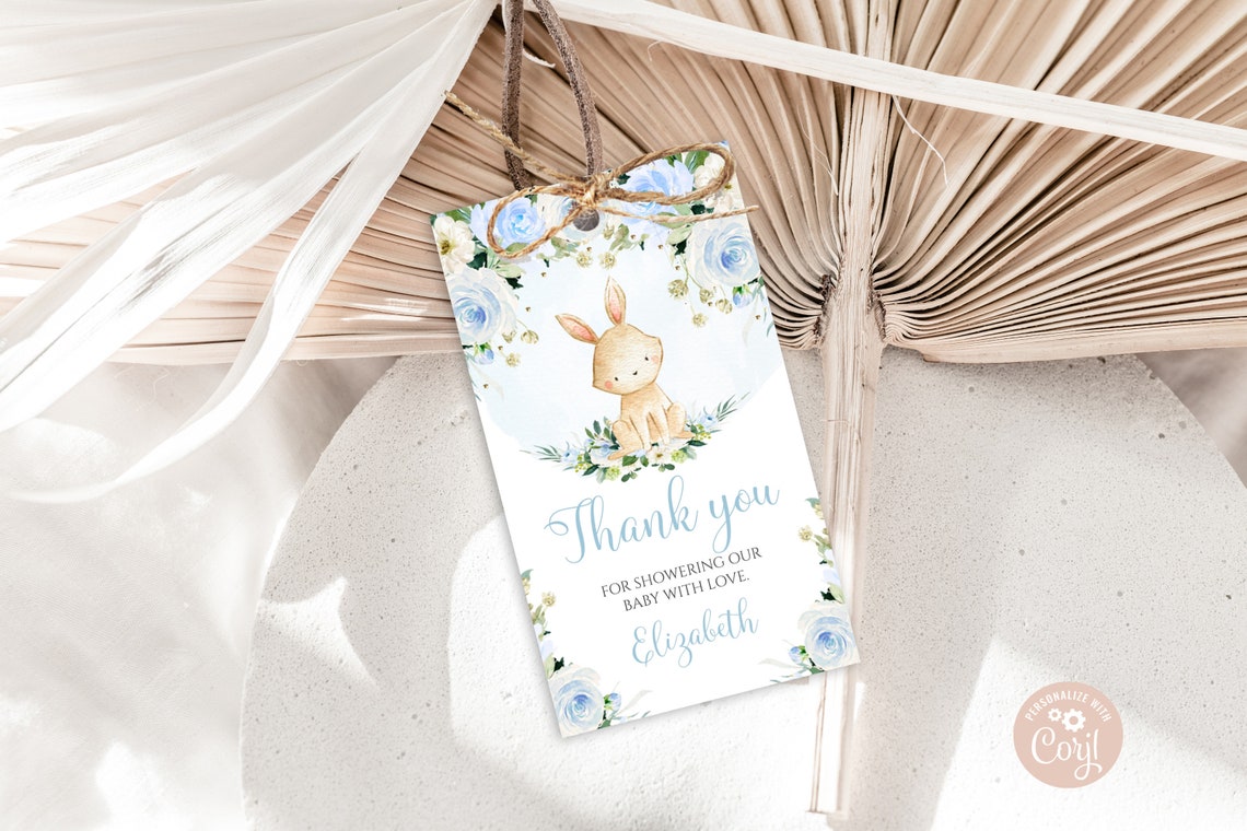 EDITABLE Boy Bunny Favor Tag Bunny Baby Shower Gift Tags - Etsy