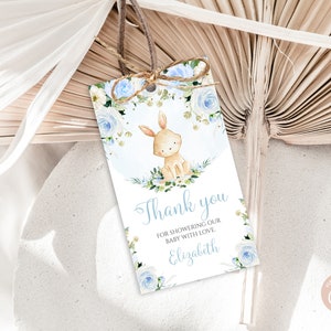 Editable Boy Bunny Favor Tag Bunny Baby Shower Gift Tags Easter Floral ...
