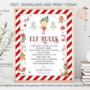 EDITABLE Elf Rules Sign Elf Arrival Rules Letters No Touching Elf Sign ...