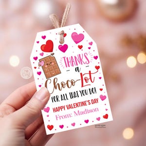 Valentines Day Chocolate Tag Valentine Thanks a Choco-lot Label Teacher ...