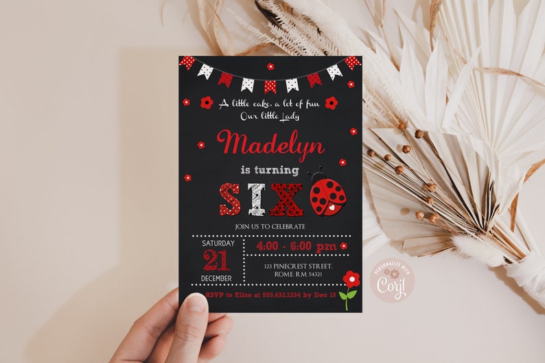 Editable Ladybug 6th Birthday Invitation Ladybug is Turning 6 - Etsy