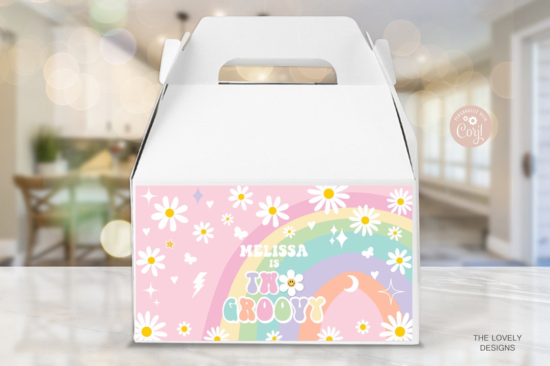 EDITABLE Daisy Two Groovy Gable Box Label Groovy 2nd Birthday Rainbow ...