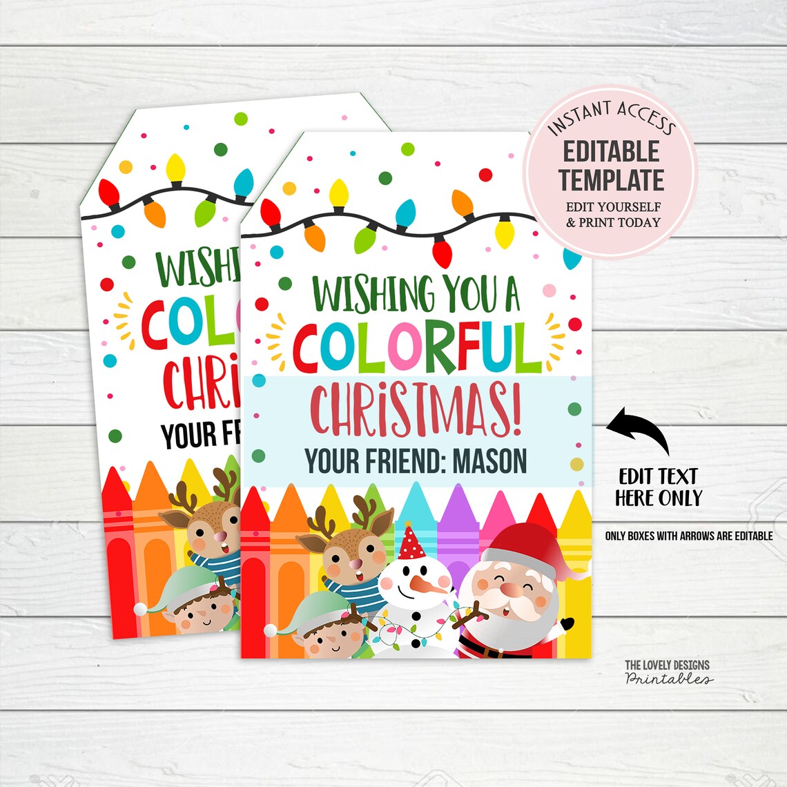 EDITABLE Wishing You a Colorful Christmas Gift Tag Crayon Gift - Etsy