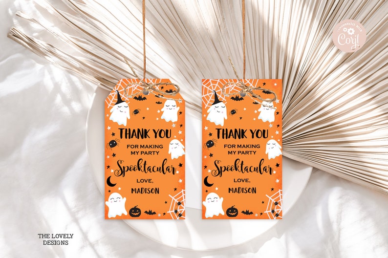EDITABLE Halloween Gift Tag Halloween Orange Ghost Birthday - Etsy