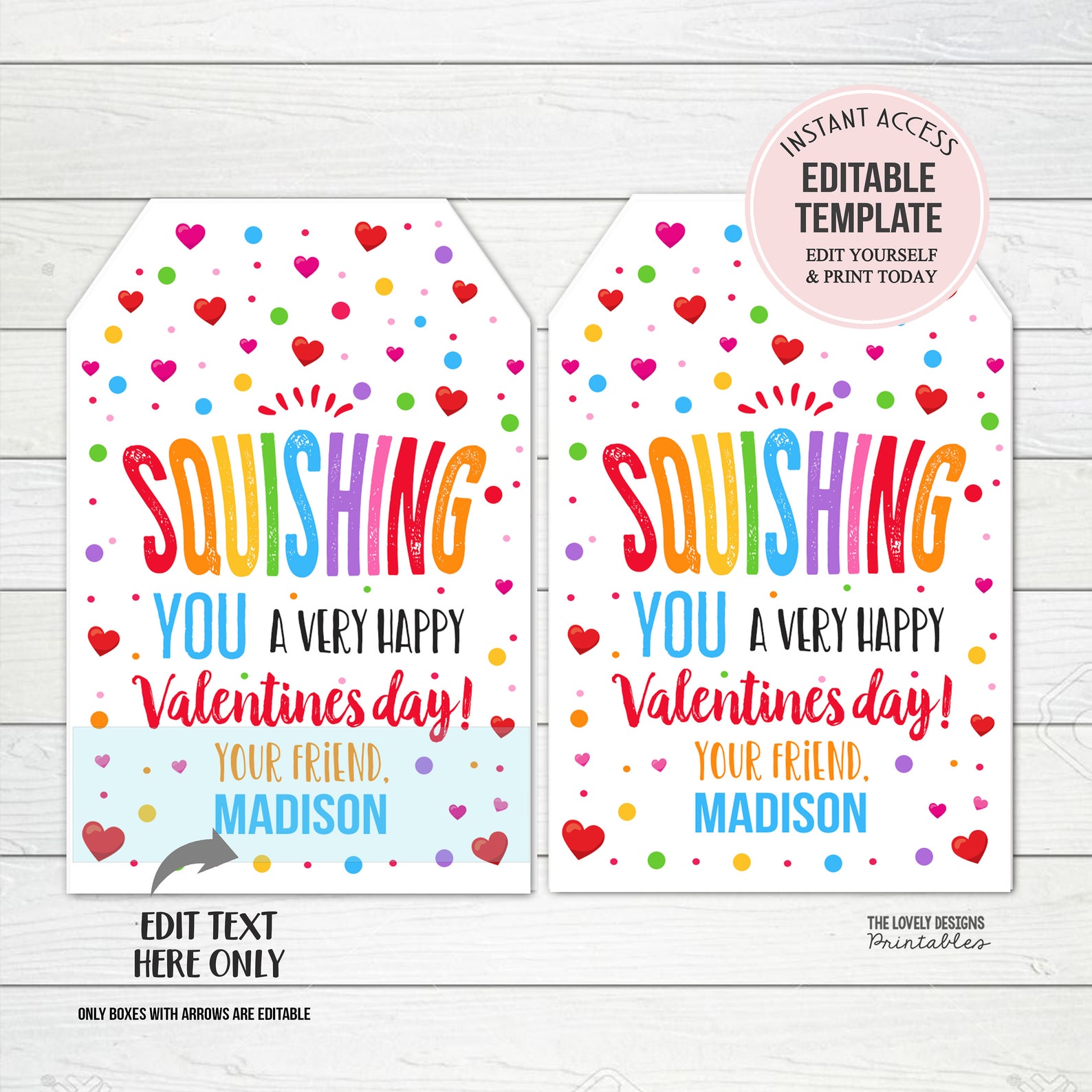 Valentine's Day Squishies Gift Tag Squishing You a Happy Valentine's ...