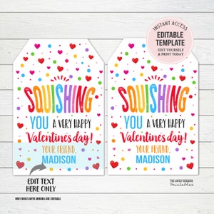 Valentine's Day Squishies Gift Tag Squishing You a Happy Valentine's ...