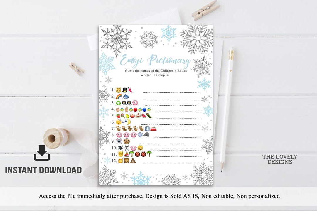 Winter Emoji Pictionary Game Children's Books Emoji Game Snowflakes ...