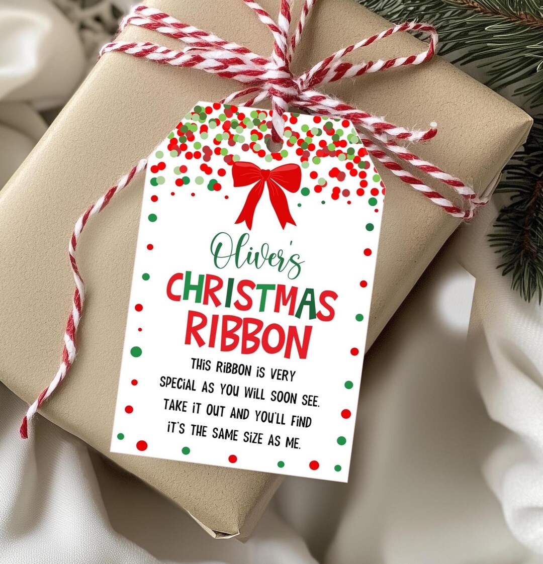 Editable Christmas Ribbon Ornament Tag, Holiday Ribbon Tag Height ...