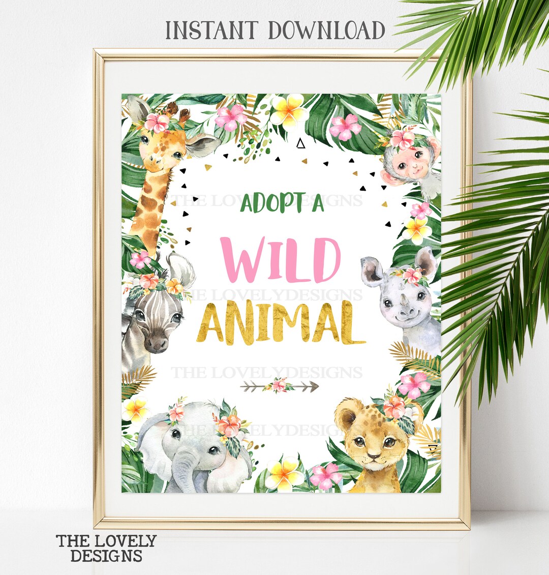 Adopt a Wild Animal Birthday Sign Jungle Birthday Girl Sign Safari ...
