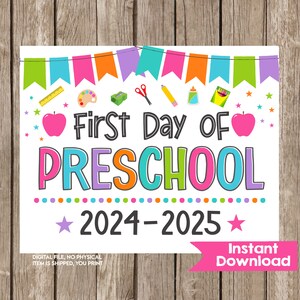 Girl First Day of PRESCHOOL Sign NSTANT DOWNLOAD Photo Prop, First Day ...