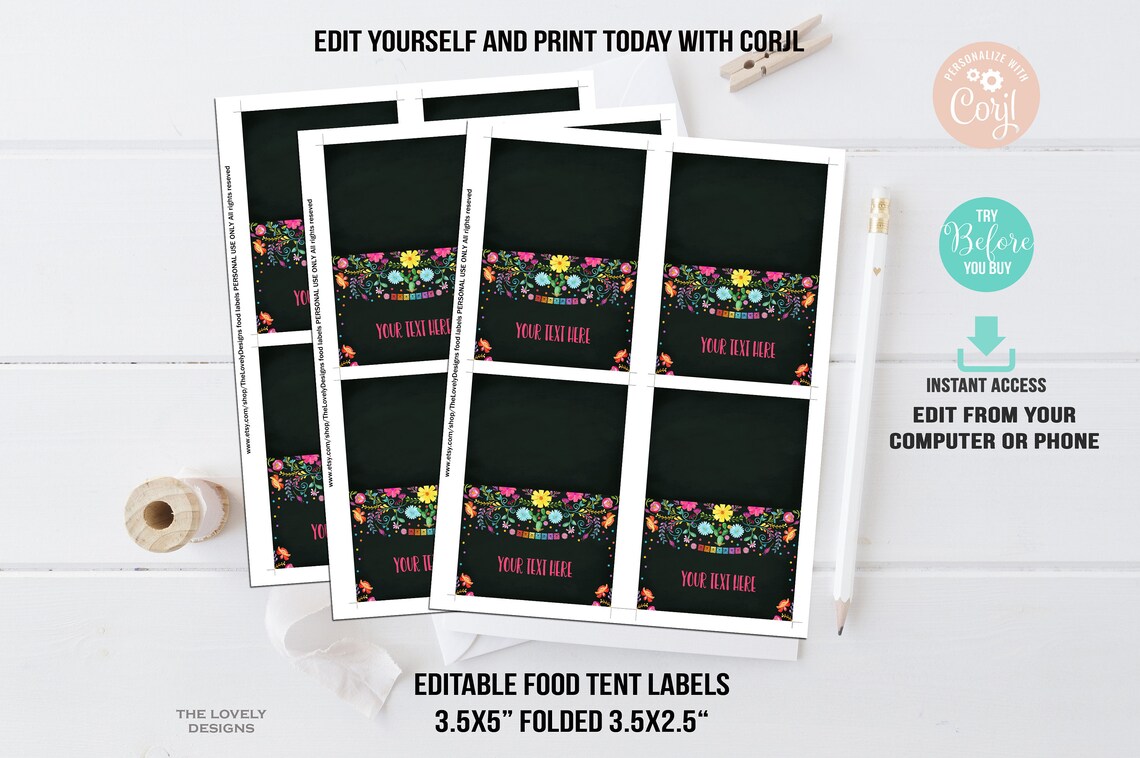 EDITABLE Fiesta Food Tent Labels Fiesta Birthday Chalkboard Place Card ...