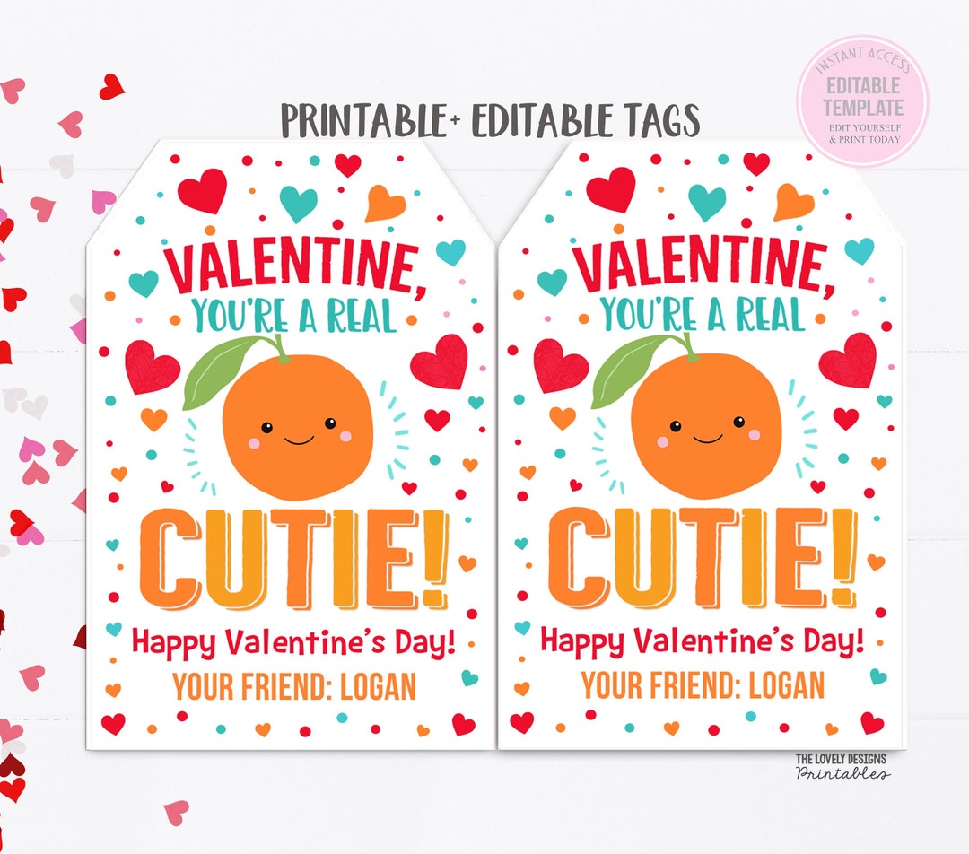 Editable You're a Cutie Valentine's Day Tags Clementine Tangerine Cutie ...