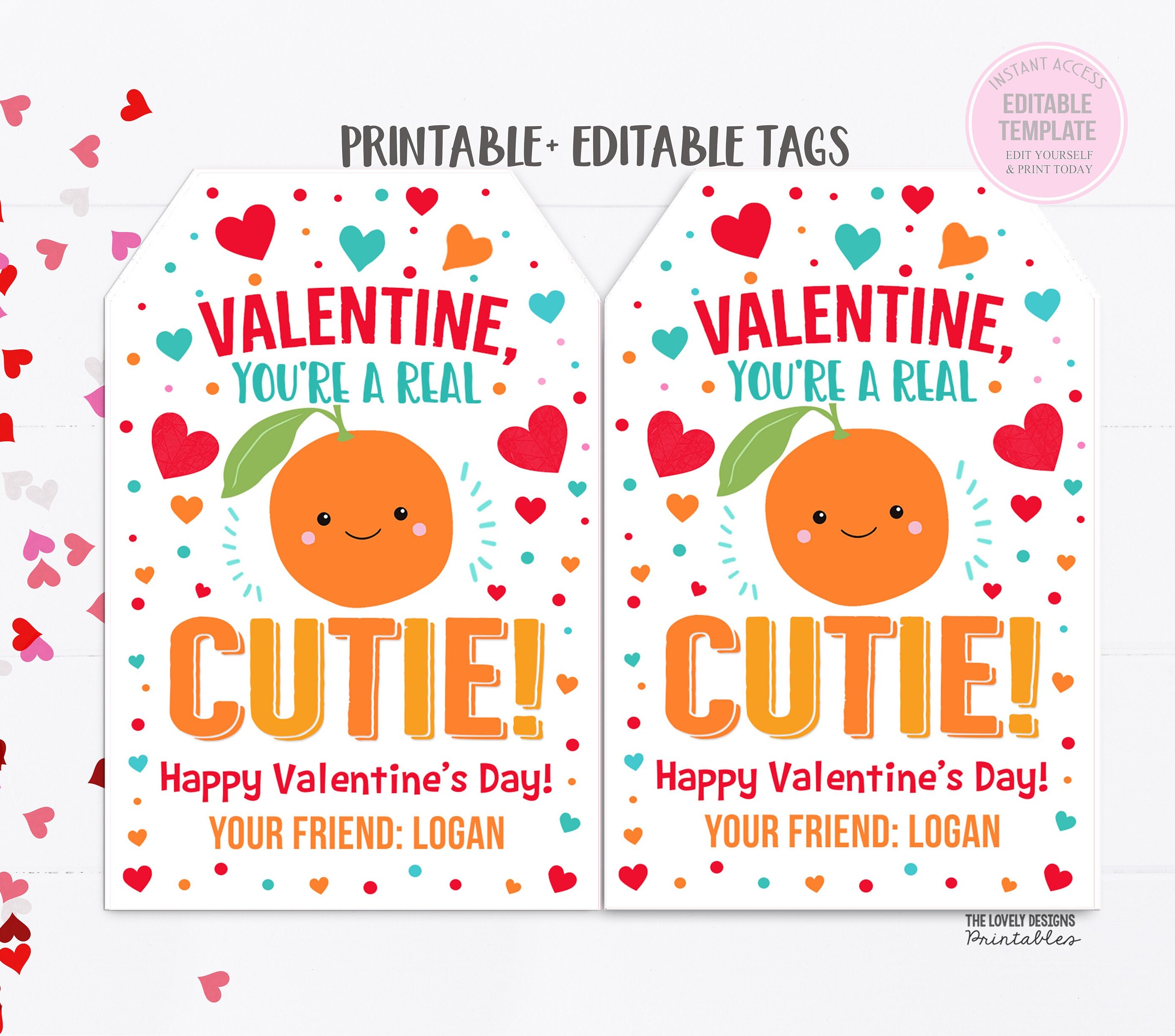 Editable You're a Cutie Valentine's Day Tags Clementine Tangerine Cutie ...