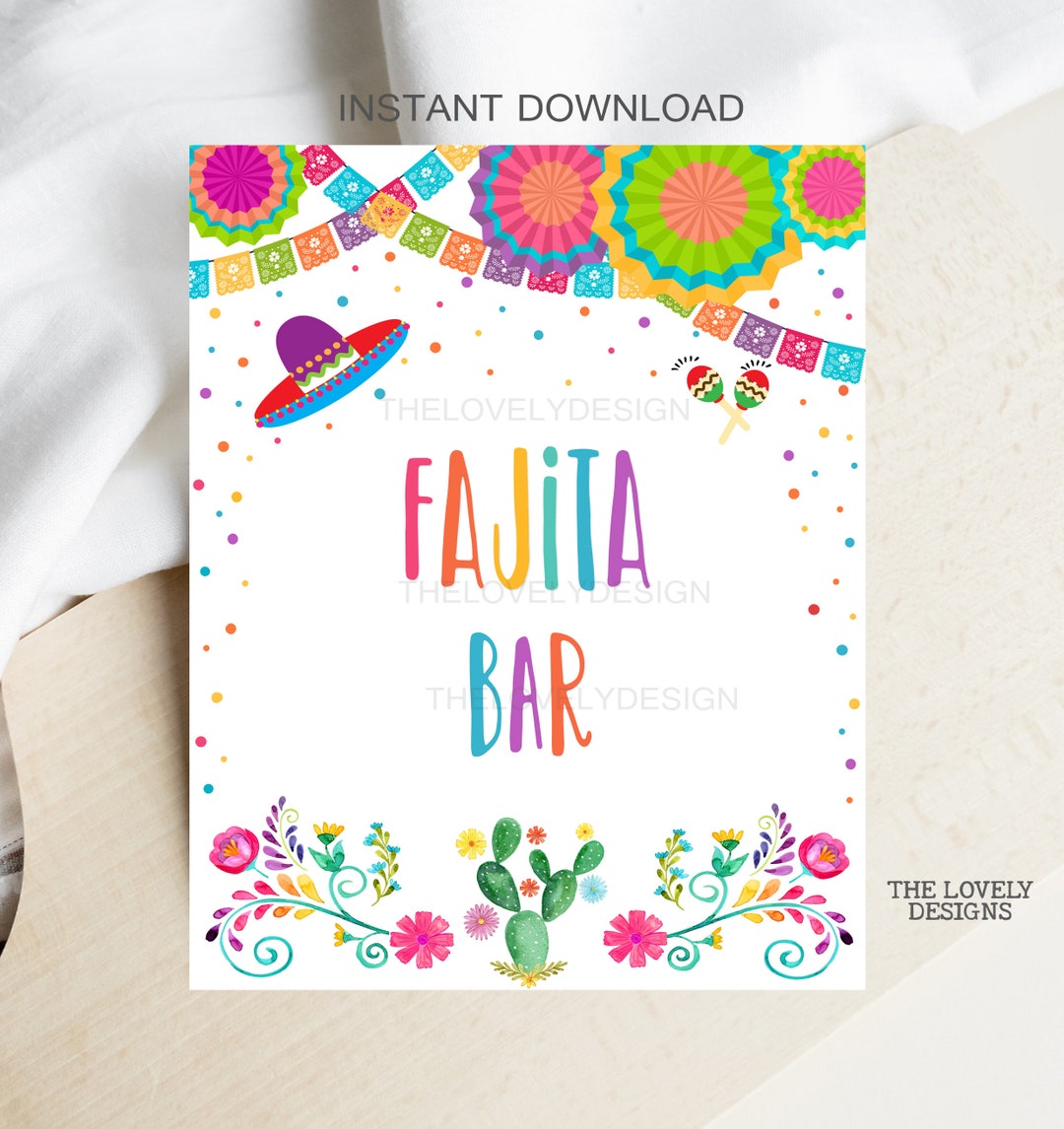 Fiesta Fajita Bar Sign Fiesta Birthday Sign Mexican Cactus Baby Shower ...