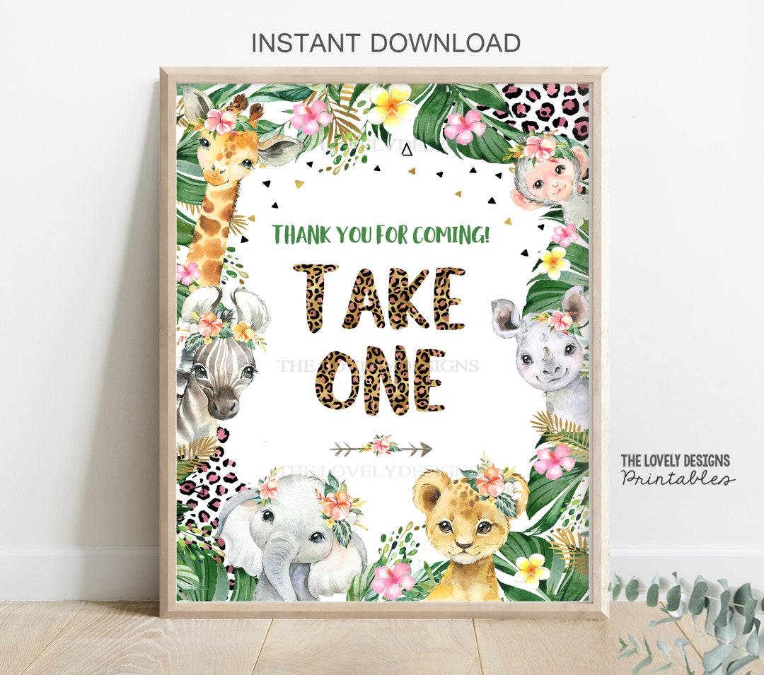 Take One Sign Leopard Print Birthday Wild Safari Animals Baby Shower ...