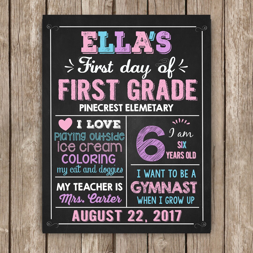 First Day of 1st Grade Sign , ANY GRADE , Girl First Day of First Grade ...