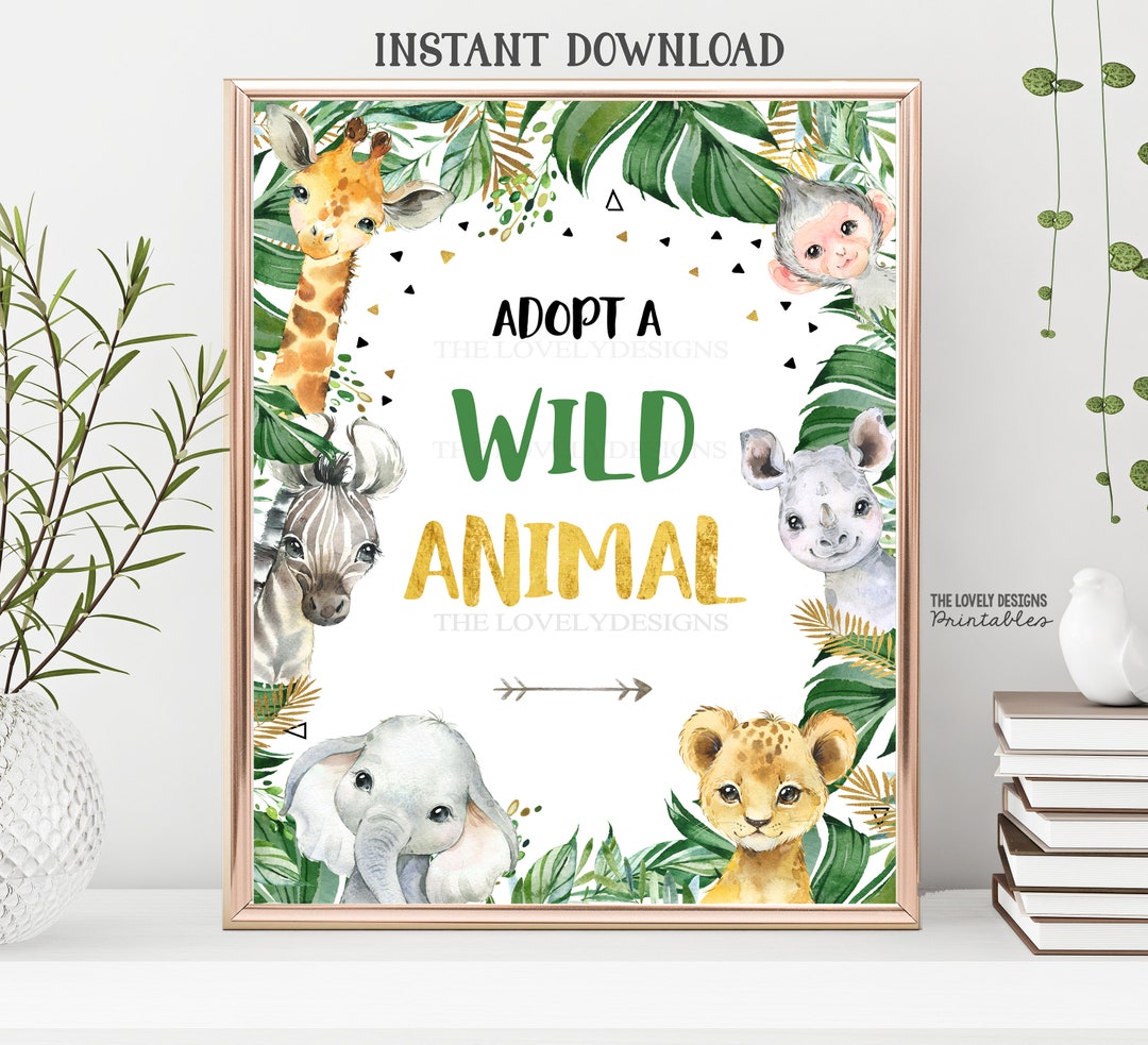 Adopt a Wild Animal Birthday Sign Jungle Birthday Sign Safari Animals ...