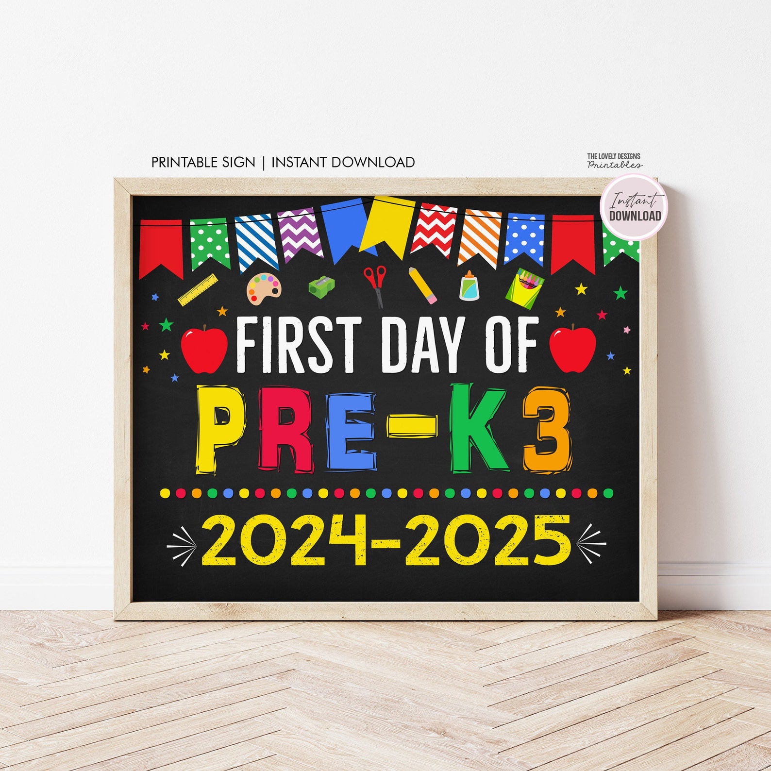 First Day of PRE K3 Sign, Printable INSTANT DOWNLOAD Photo Prop, Back ...