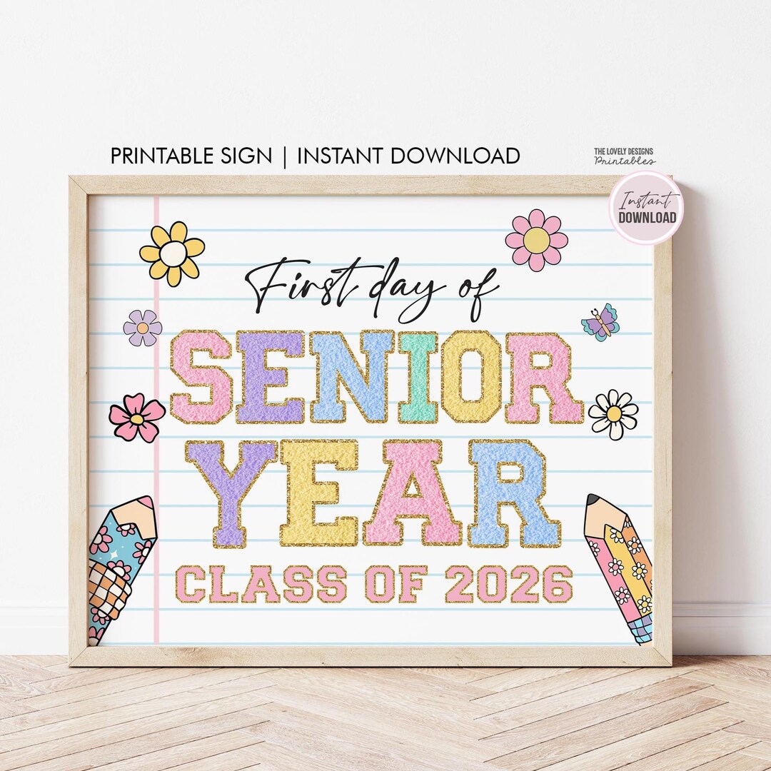 First Day of Senior Year Sign, First Day of 12th Grade Sign, Class of ...