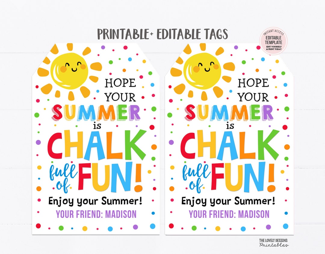 Chalk Full of Fun Tags Summer Gift End of School Year Favor Classroom ...