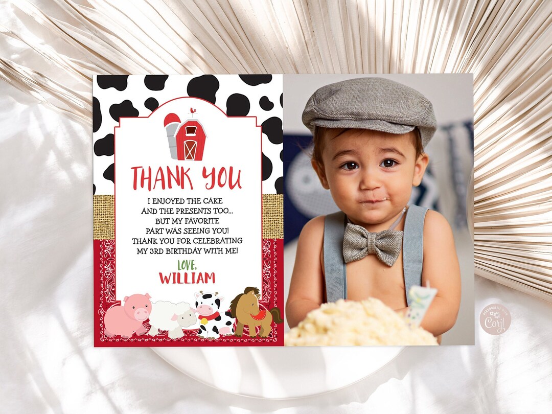 Editable Farm Thank You Card Farm Photo Birthday Card Farm Bandana Red ...