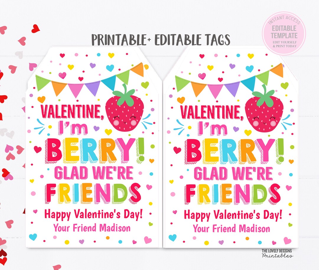 Valentine Fruit Snacks Tag Berry Glad We're Friends Tag Fruit Strip ...