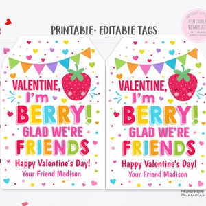 Valentine Fruit Snacks Tag Berry Glad We're Friends Tag Fruit Strip ...