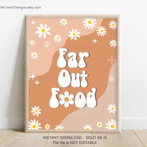 Retro Sign Groovy 70's Party Far Out Food Sign Groovy Daisy Birthday ...