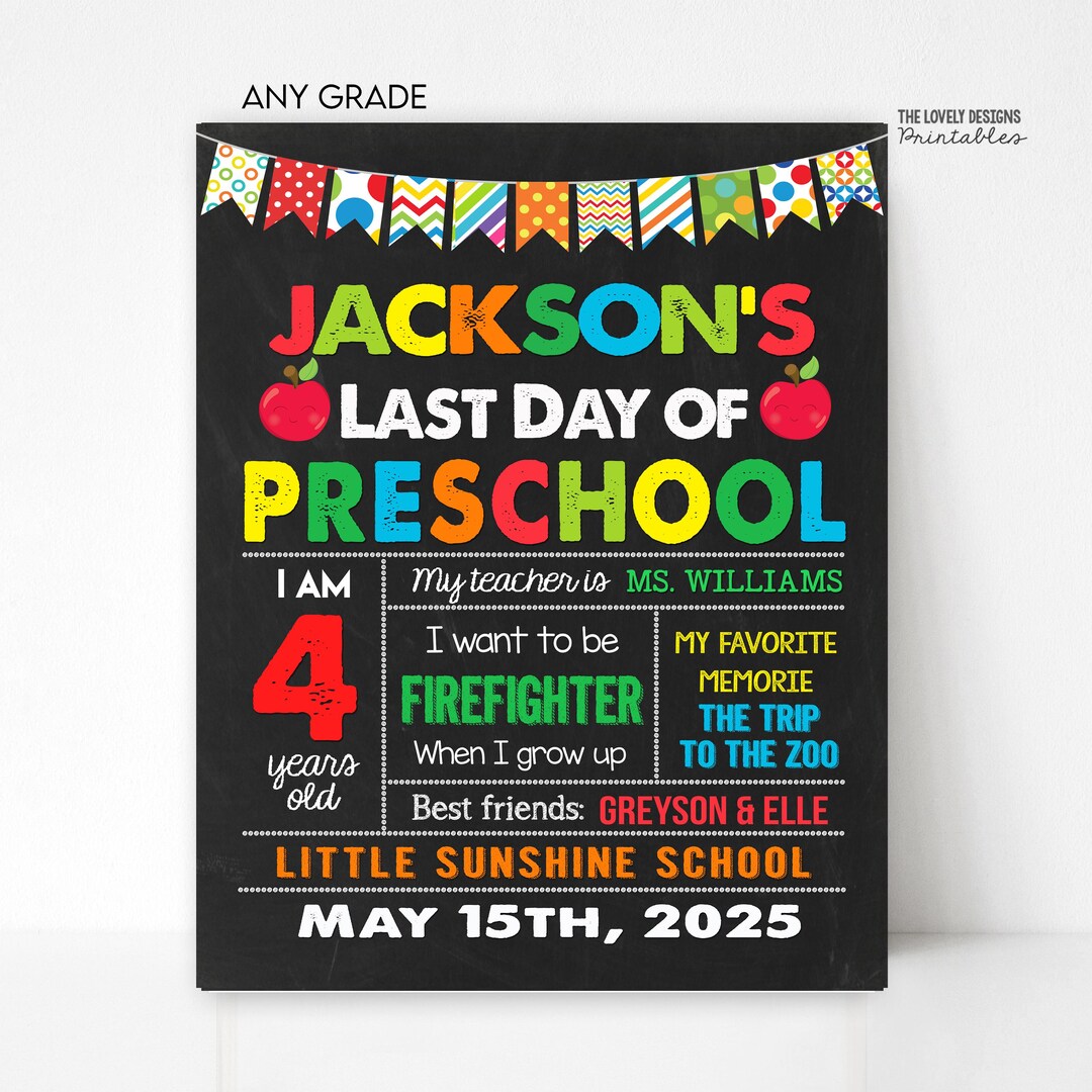 Last Day of School Sign Printable Back to School Sign Chalkboard Last ...