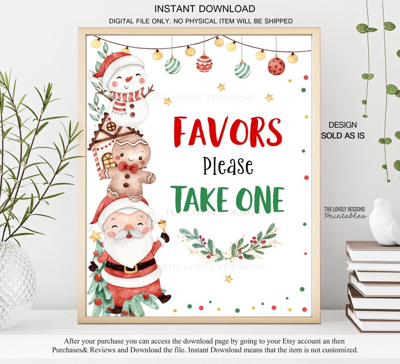 Christmas Favors Please Take One Sign Cute Santa Claus Table Sign ...