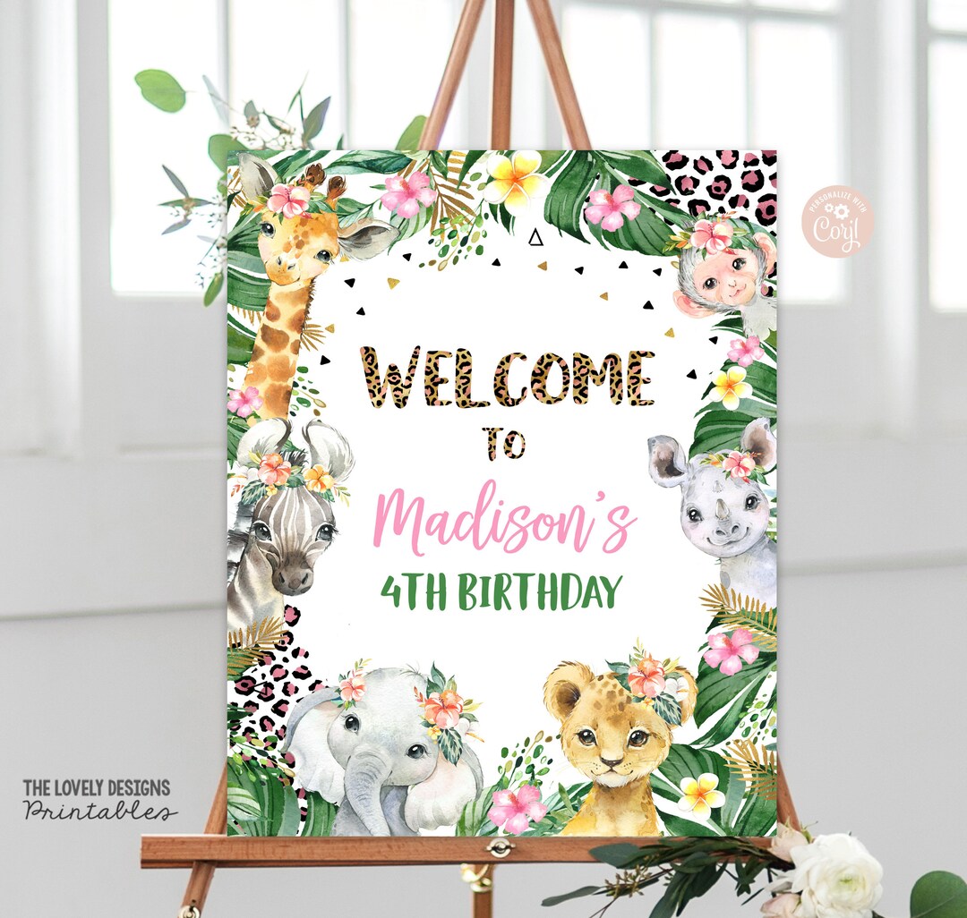 EDITABLE Leopard Print Welcome Sign Girl Leopard Birthday Party Sign ...