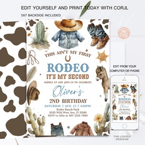 Cowboy Second Rodeo Invitation Cowboy 2nd Birthday Country Western ...