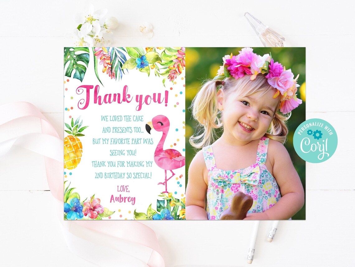 EDITABLE Flamingo Thank You Card Flamingo Photo Girl Birthday - Etsy